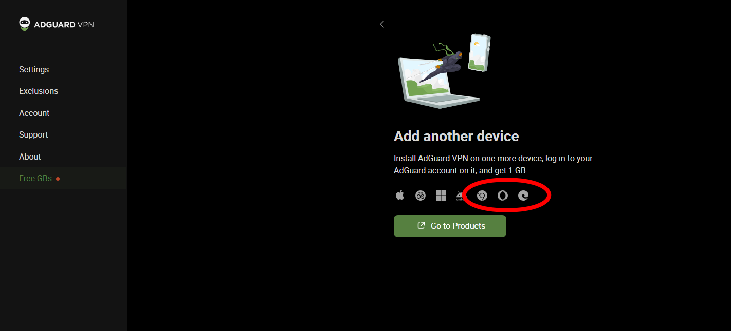 Remove browser icons from Add another device page (Free GBs tab ...