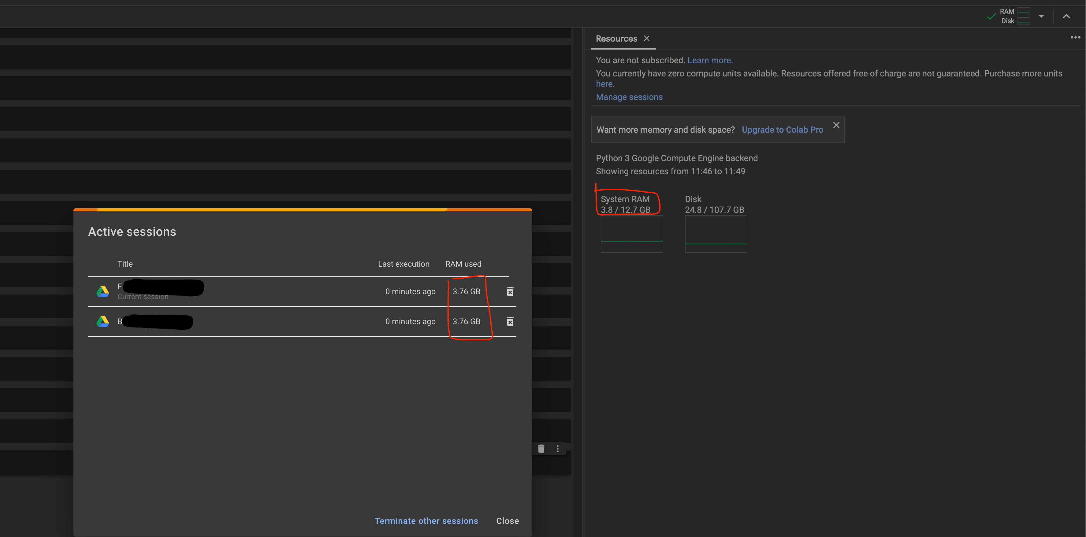 Incorrect RAM Usage Displayed in 'Active Sessions' Modal · Issue #3837 · googlecolab/colabtools ...