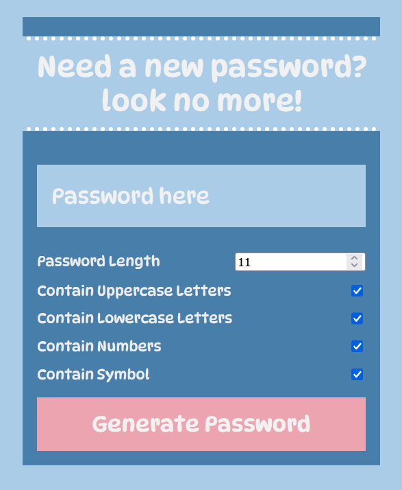 Github Jenny Svensson Passwordgenerator A Password Generator Made With Html Css And Vanilla