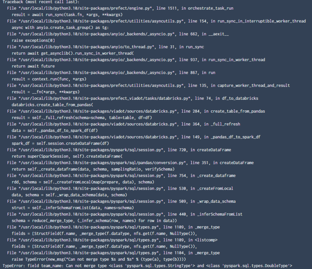 Type merge error in Databricks source · Issue #681 · dyvenia/viadot · GitHub