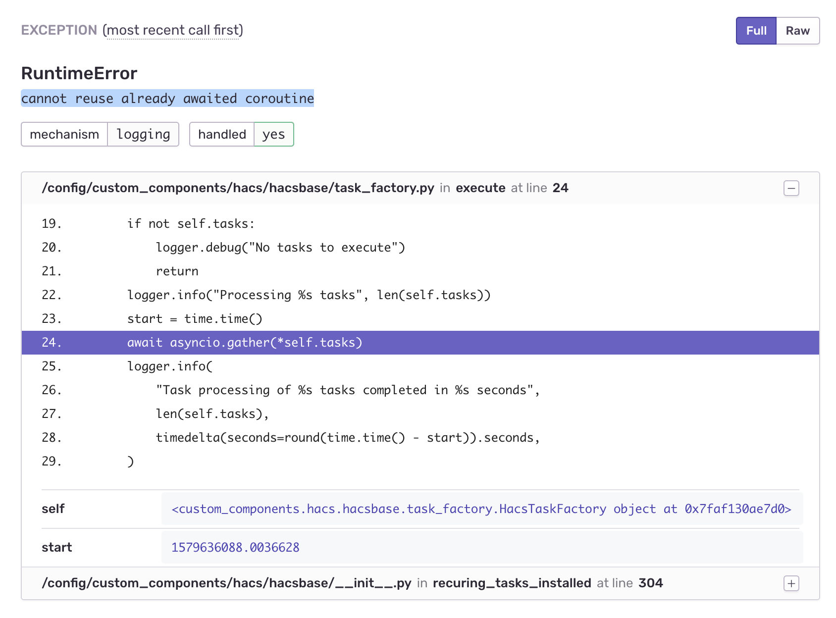 0.20.x: cannot reuse already awaited coroutine · Issue #927 · hacs/integration · GitHub