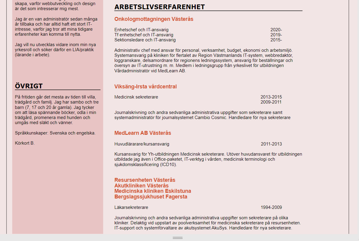 GitHub - c-ridesjo/CV: A school project created with HTML and CSS