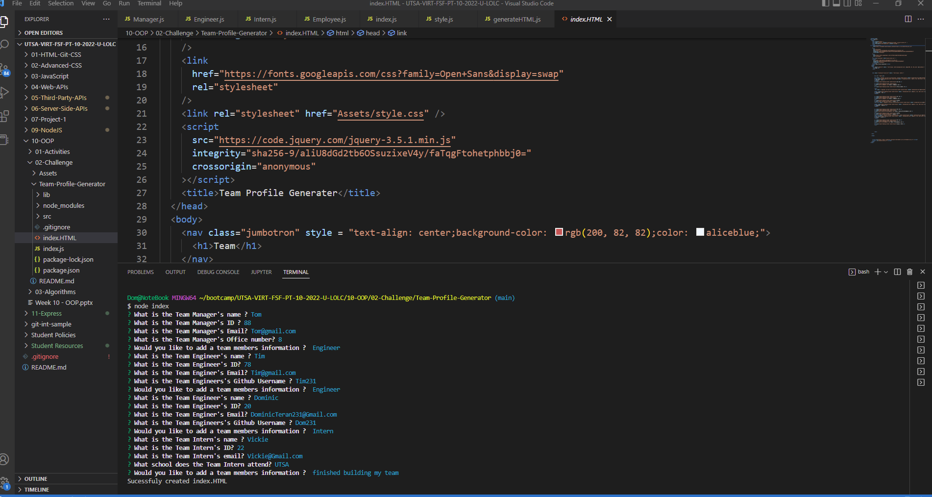 GitHub - Dom231/Team-Profile-Generator