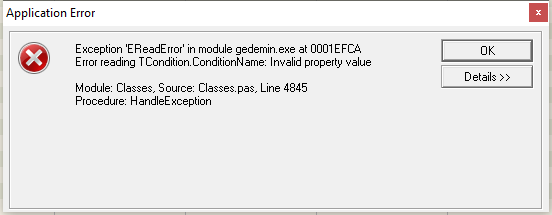 Gedemin_D7. Ошибка при открытии документов после пересохранения настроек мастера установок ...