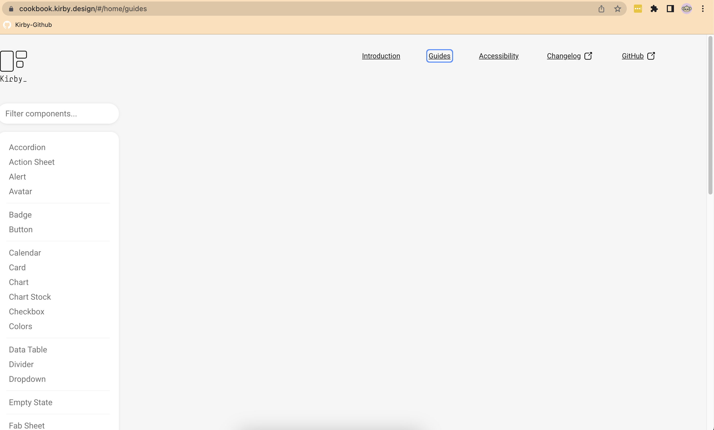 [BUG] Guides page blank in CookBook · Issue #2582 · kirbydesign/designsystem · GitHub
