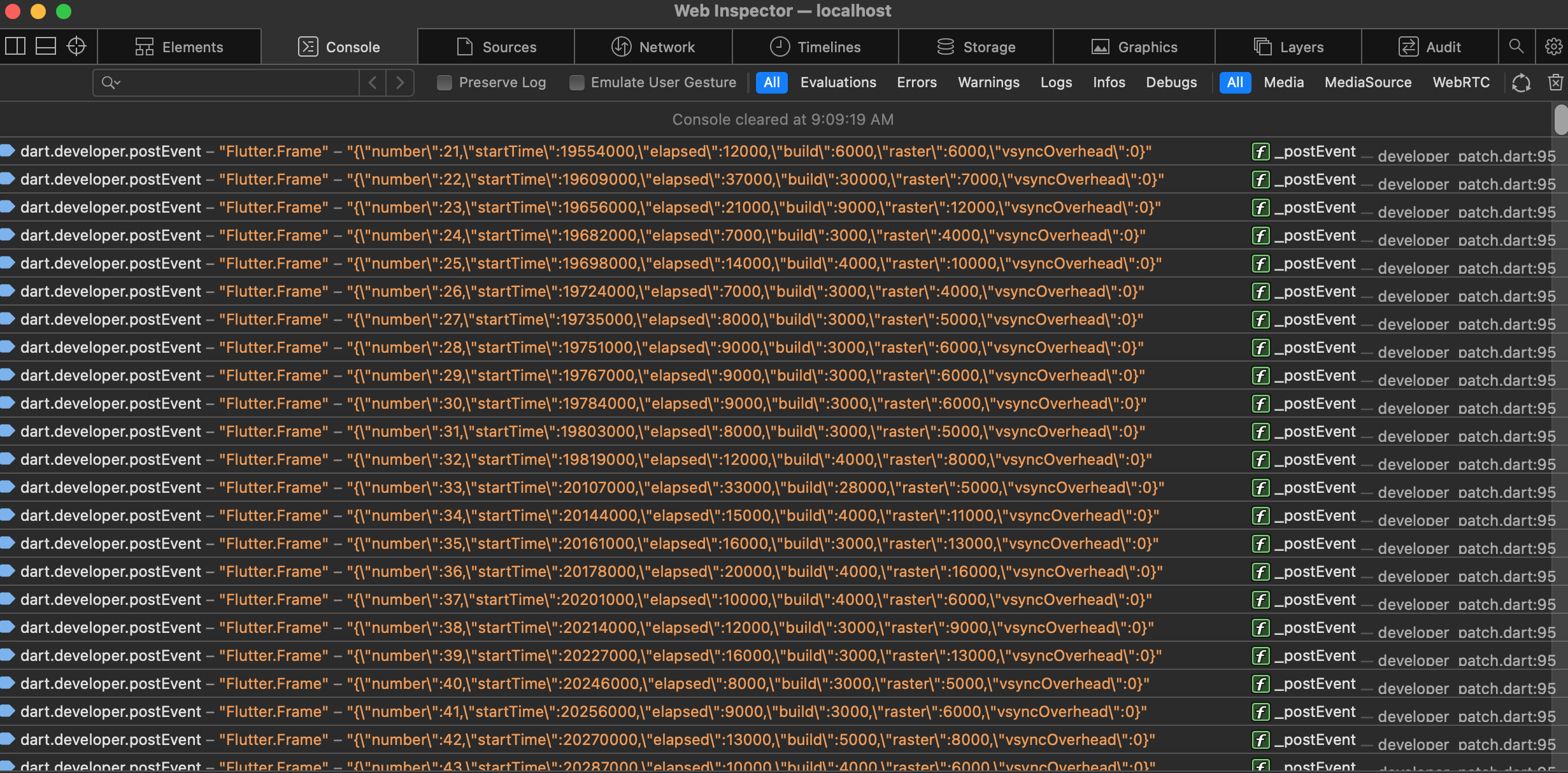 [web] Stop Spam Postevent Flutter Frame Logs In Debug Mode By Default