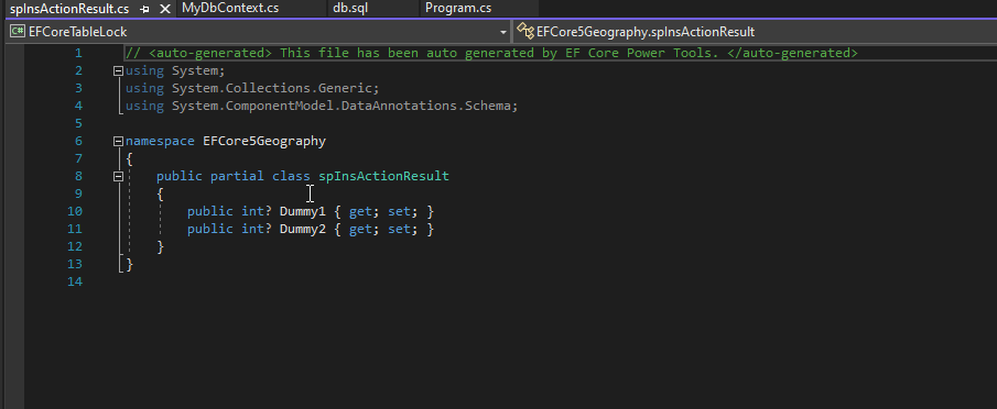 Stored procedure generation with lock failed to generate return properties · Issue #1338 ...