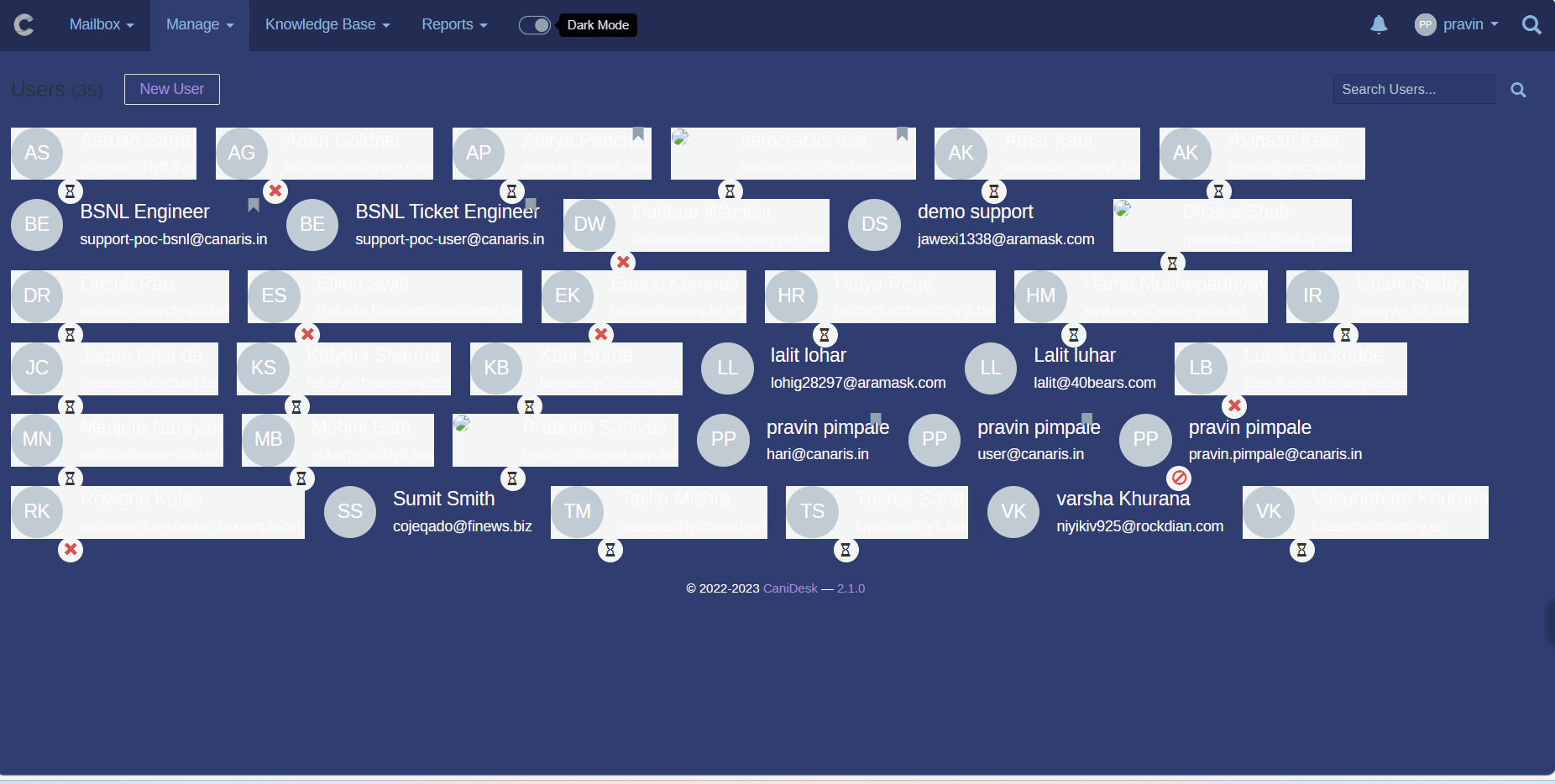 Cani-desk > Manage > users > all users names do not display properly when dark mode is ON ...