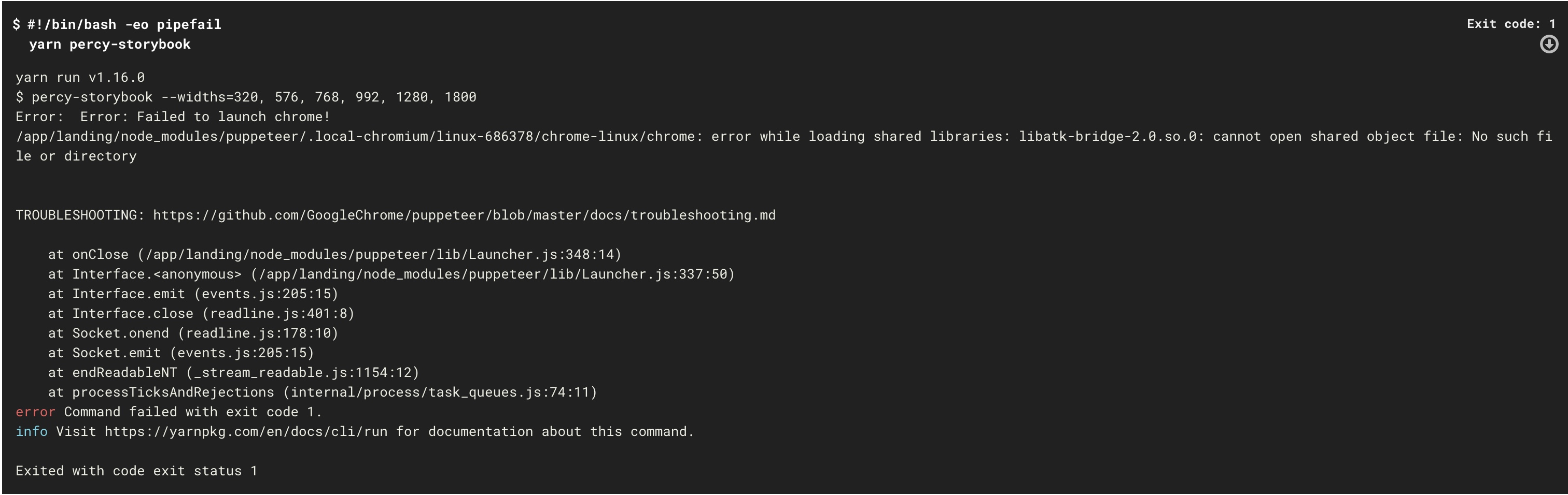 Failed to launch chrome! [CircleCI] · Issue #186 · percy/percy-storybook · GitHub