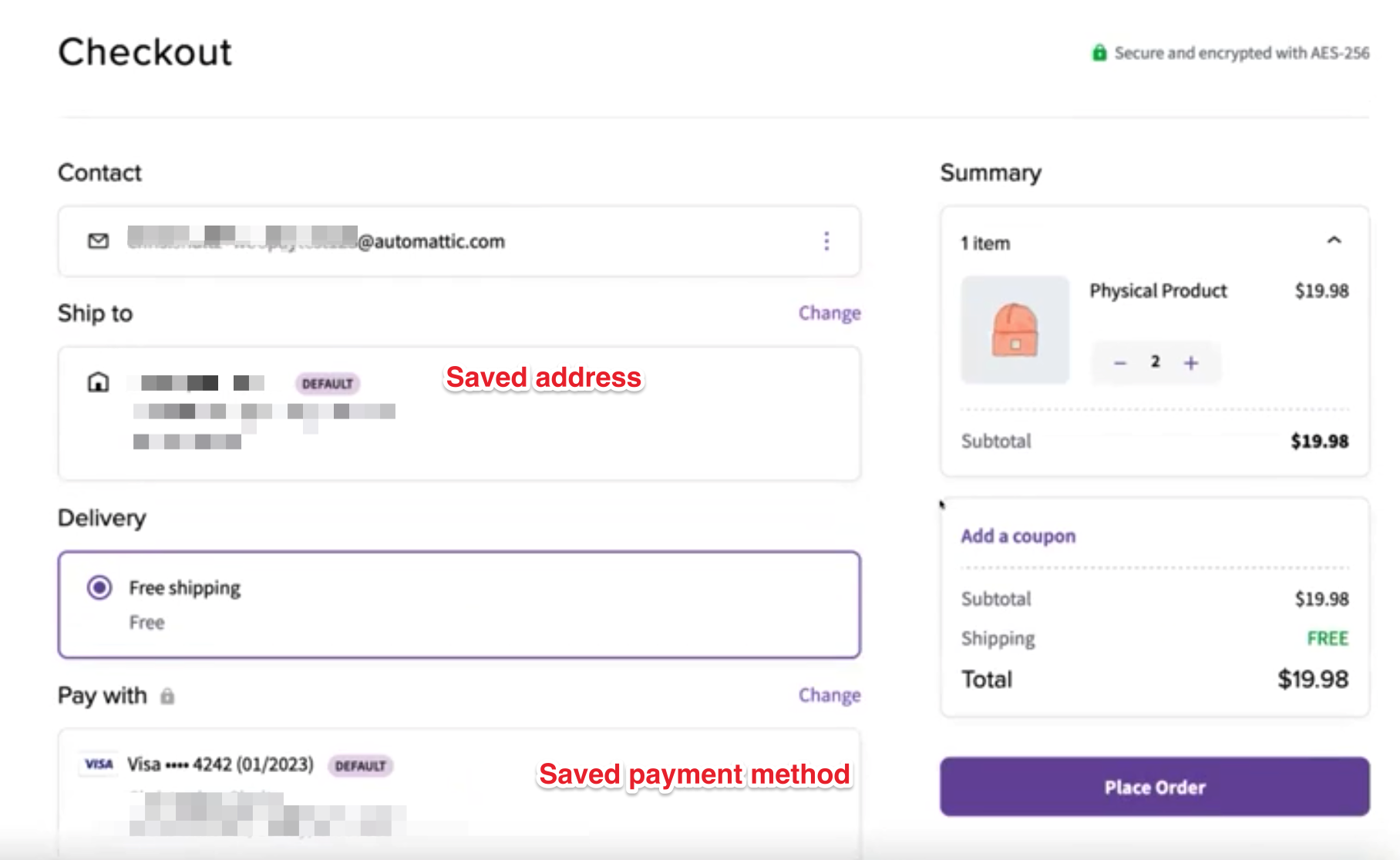 Ability to collapse the address section and payment method for returning logged in customer with ...