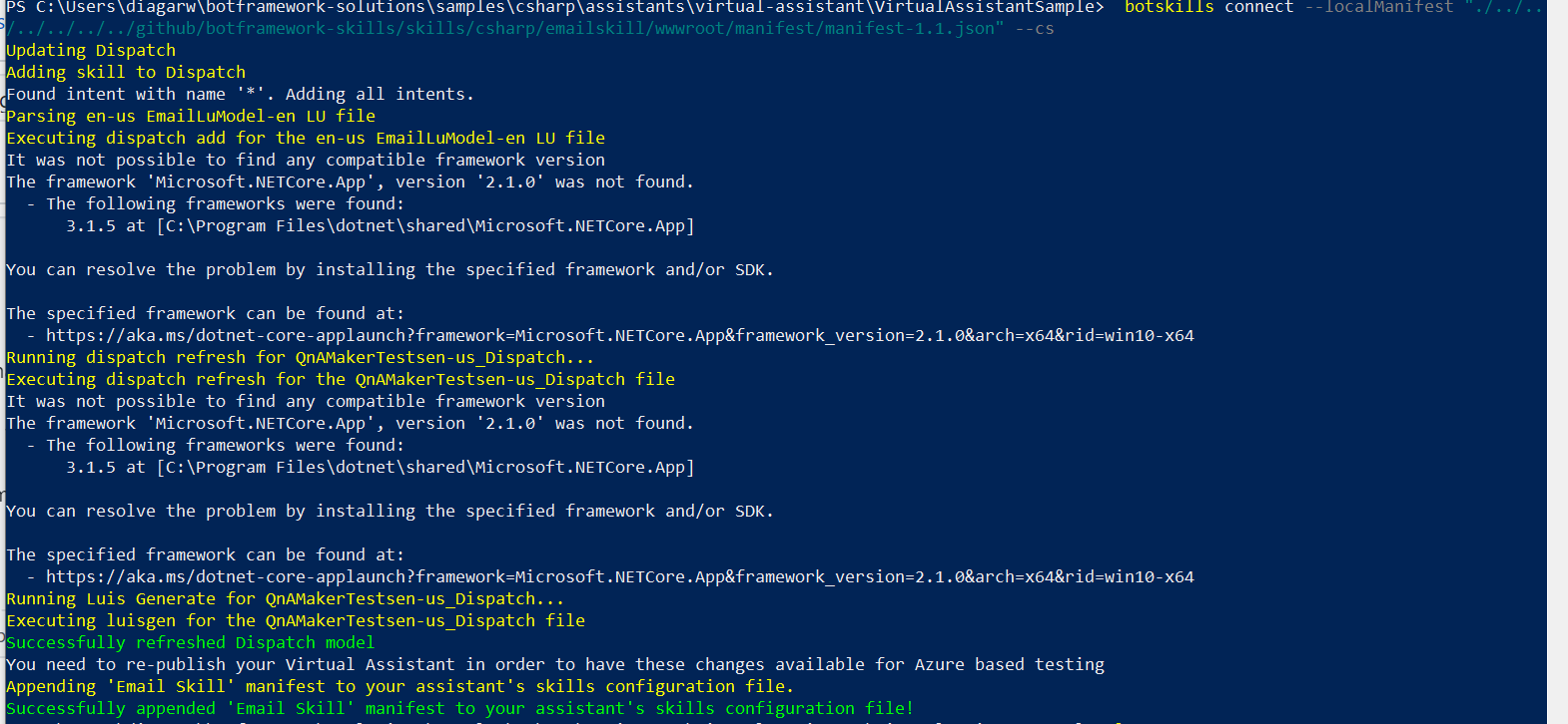 Botconnect skills command isn't updating VA's Luis app · Issue #3487 · microsoft/botframework ...