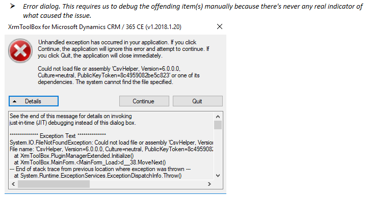 Upgraded XrmToolBox and plugins now fails CsvHelper not found · Issue #725 · MscrmTools ...