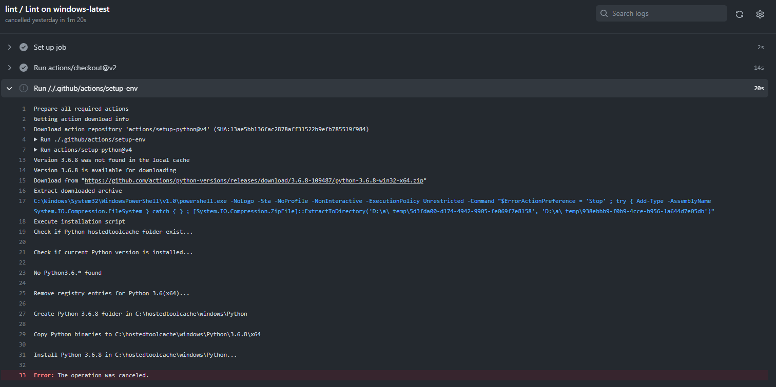 Python Installation Fails On One Of The Jobs Two Of Them Goes Through · Issue 523 · Actions 3829