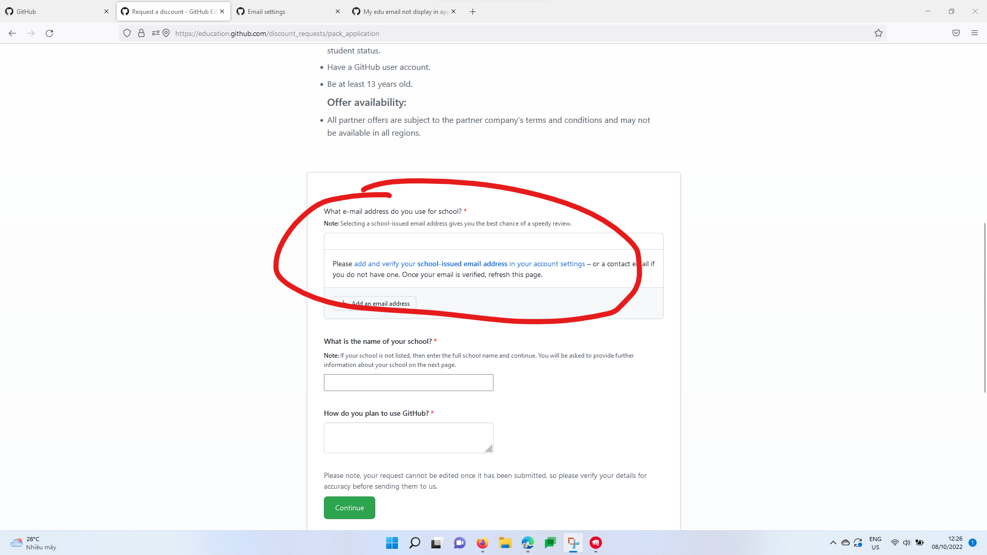 My edu email not display in apply github education pack form ...