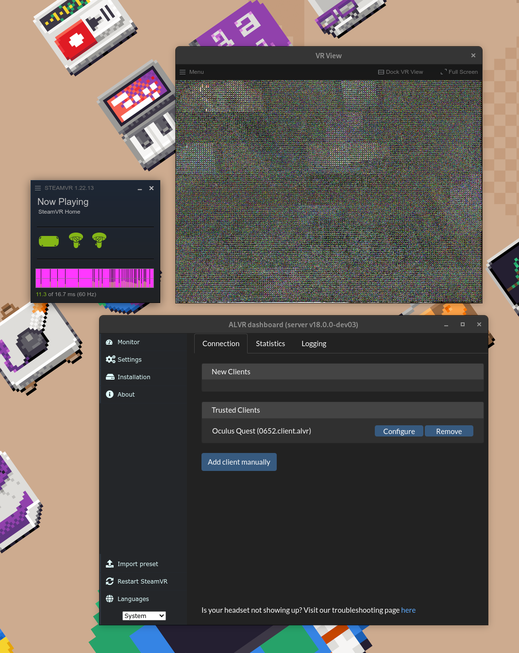 Linux - Glitchy video in PC VR view, nothing on headset · Issue #1083 · alvr-org/ALVR · GitHub