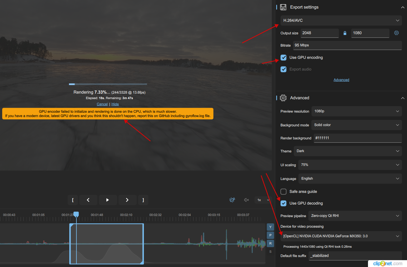 GPU encoder failed (don`t work with Nvidia GeForce MX350 · Issue #568 · gyroflow/gyroflow · GitHub