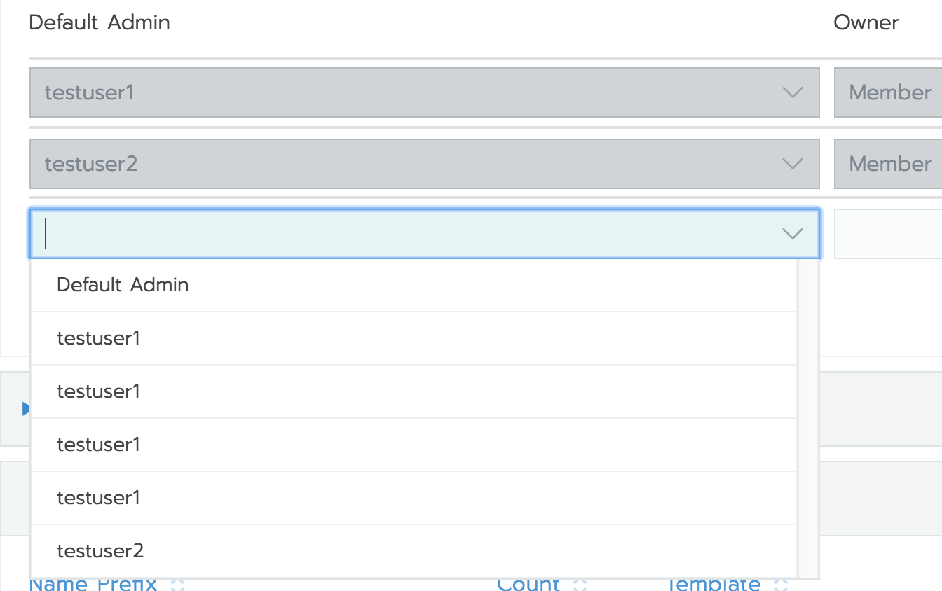 Drop-down keeps showing same user when I add/remove members in edit cluster/project · Issue ...