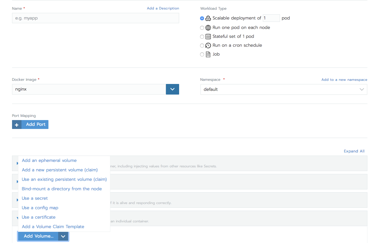 Add Volume Claim Template option doesn't go away if I switch workload type of out stateful set ...