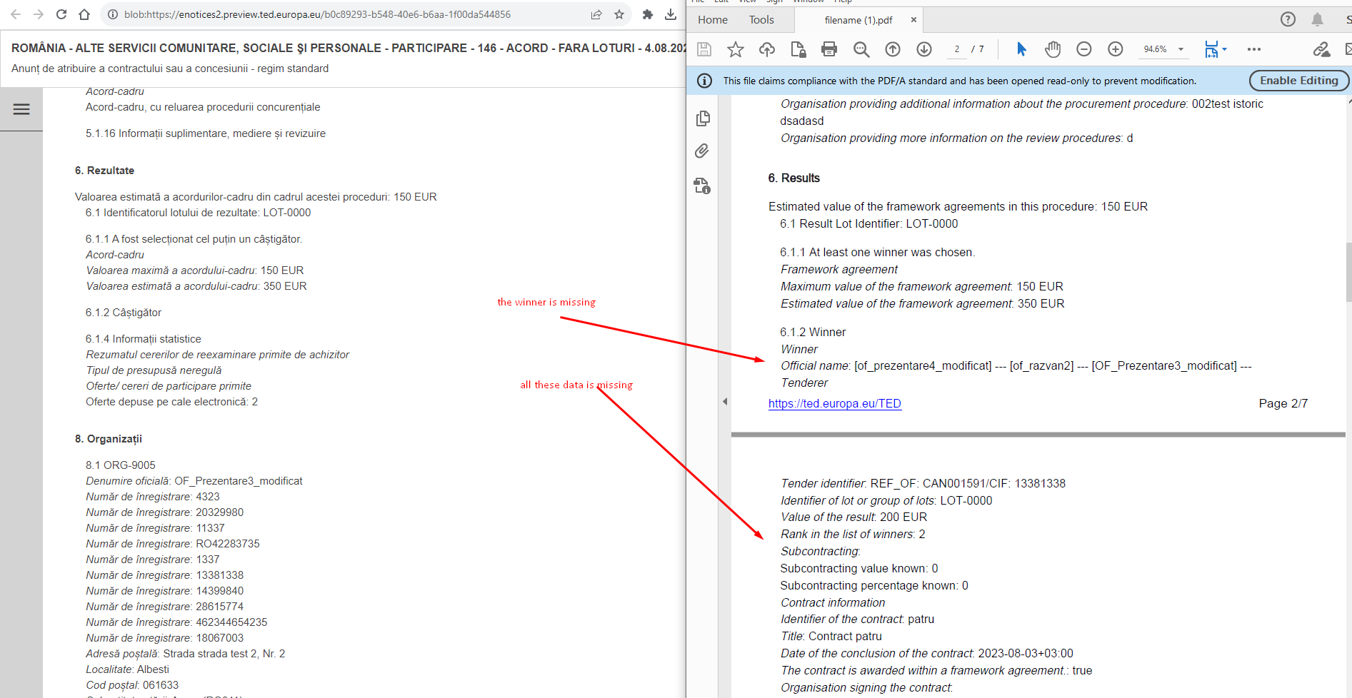 eNotices2 application in preview environment not able to display notices submitted using SDK 1.6 ...