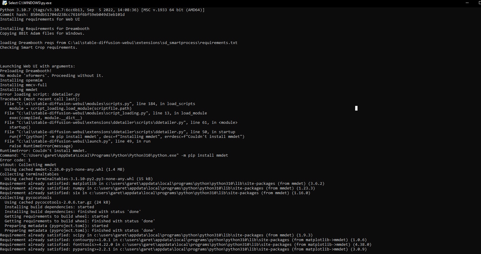 Errors when attempting to run dreambooth · AUTOMATIC1111 stable-diffusion-webui · Discussion ...