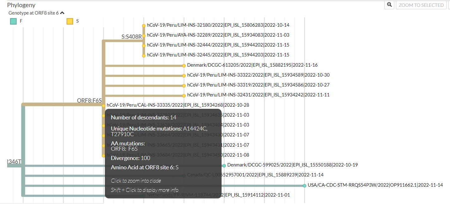 BQ.1.1 Sublineage with ORF8:F6S, nuc: A14424C, ORF7a:S60G (74 seq ...