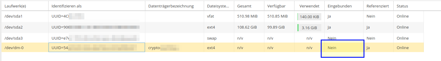 [OMV5 regression?] After restart and decrypting, a formerly mounted LUKS drive is often not ...