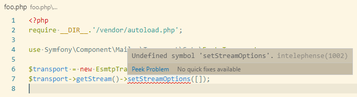 symfony undefined symbol 'setStreamOptions' · Issue #856 · bmewburn/vscode-intelephense · GitHub