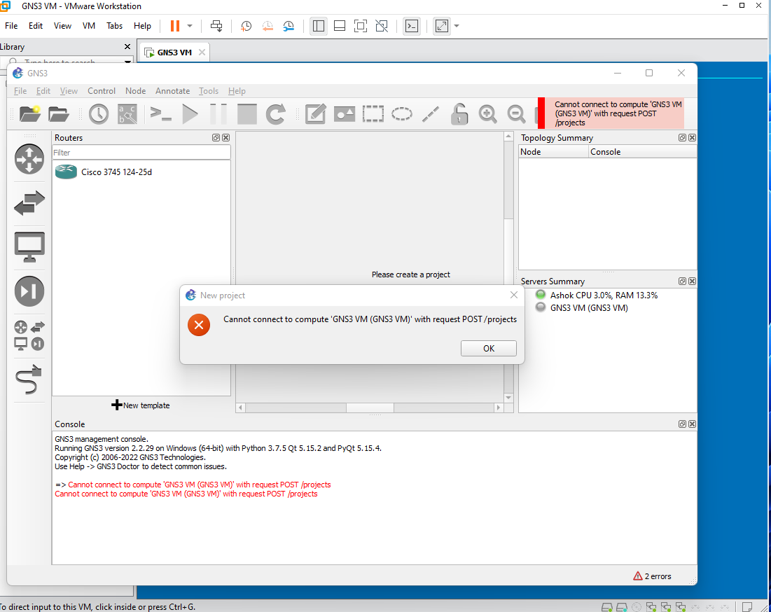 Cannot communicate with the GNS3 VM · Issue #3297 · GNS3/gns3-gui · GitHub