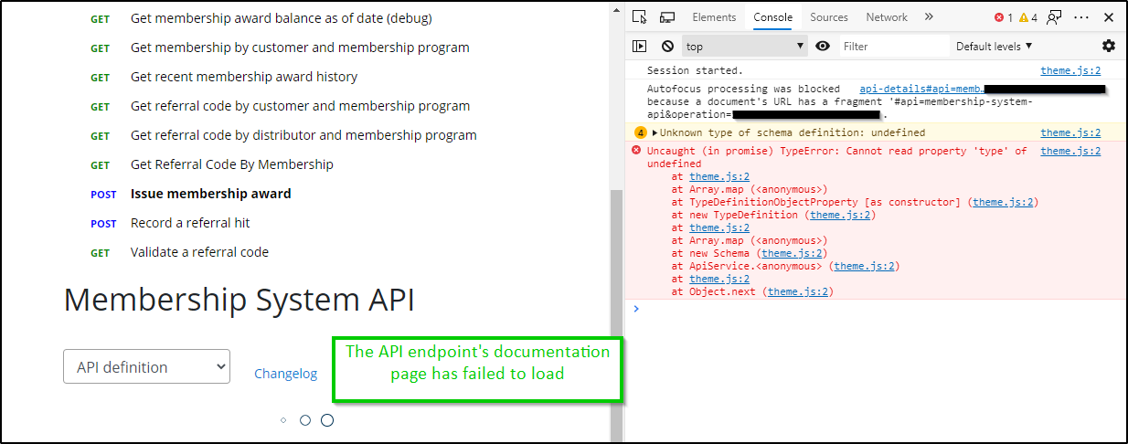 API documentation page fails to load when response representation has a ...