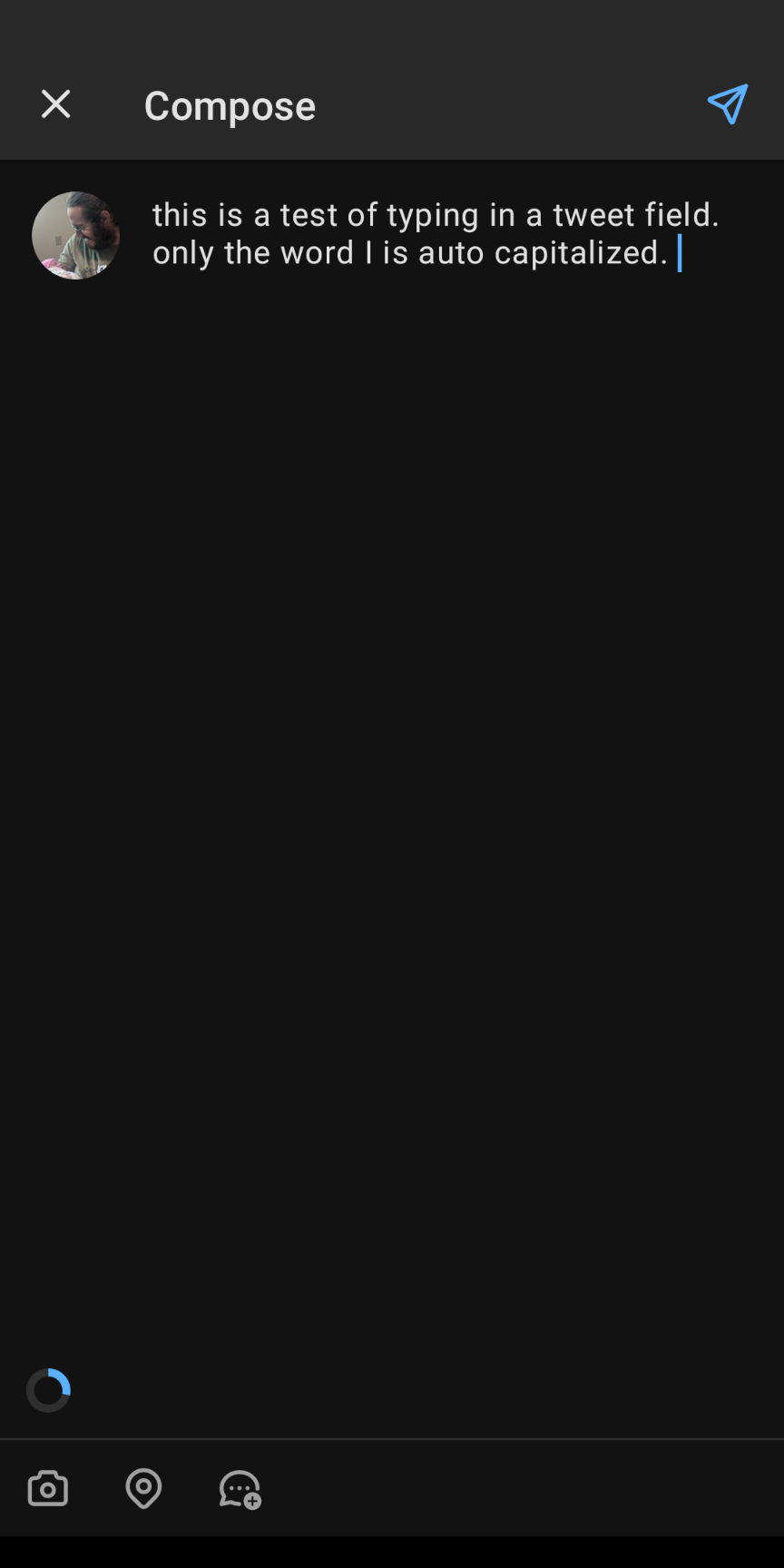 [BUG] Tweet field not correctly identified by keyboard, beginning word in sentences not auto ...