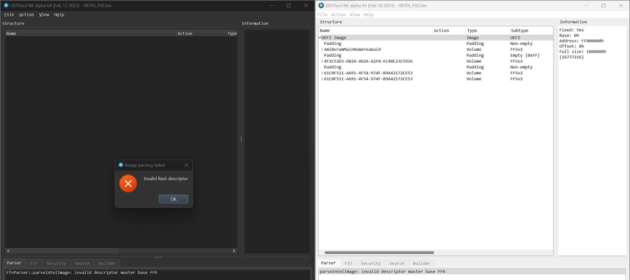 Ignore Intel Flash Descriptor dummies at AMD BIOS images · Issue #234 · LongSoft/UEFITool · GitHub