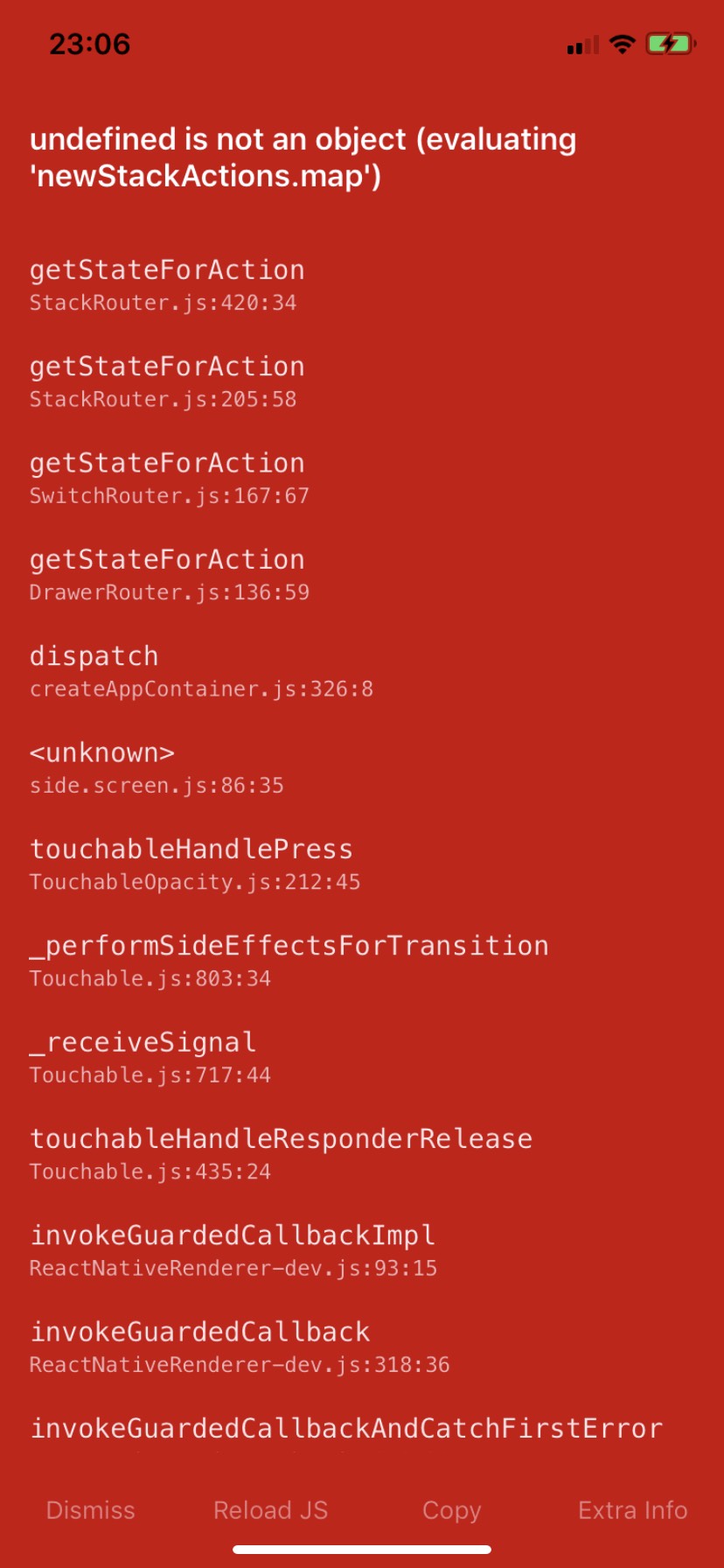 Undefined Is Not An Object Evaluating Newstackactions Map · Issue
