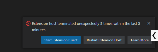Extension Host Terminated Unexpectedly 3 Times Within The Last 5 Minutes · Issue 17546