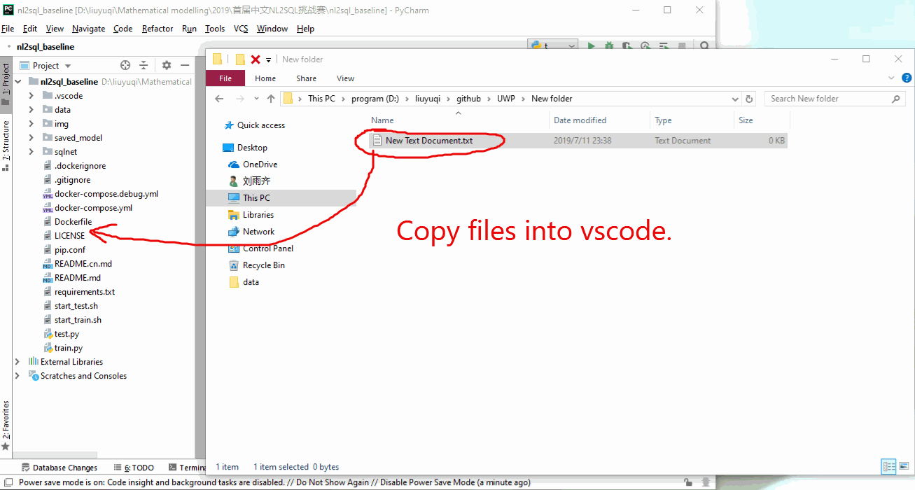 Drag files into vscode, it should auto copying the files into folder ...