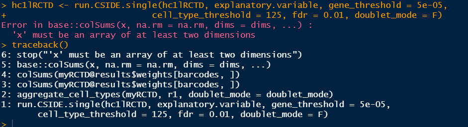 Error with 'run.CSIDE()', myRCTD@results have different structure than the tutorial data, RCTD ...