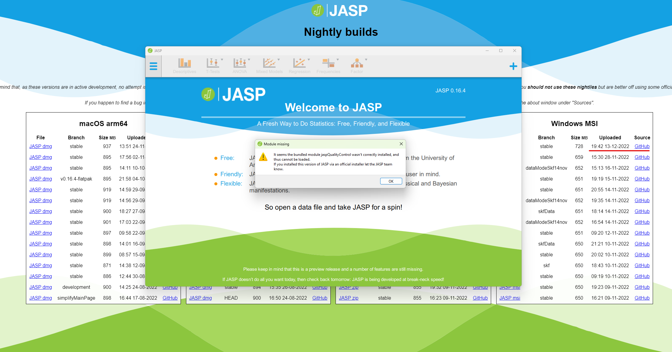 [Bug]: Error message after installing latest JASP nightlies... · Issue ...