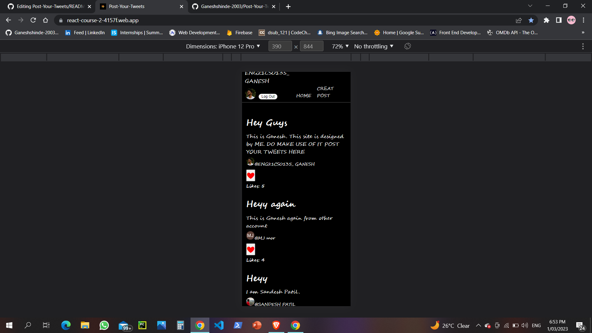 GitHub - Ganeshshinde-2003/Post-Your-Tweets: Welcome to our Twitter ...