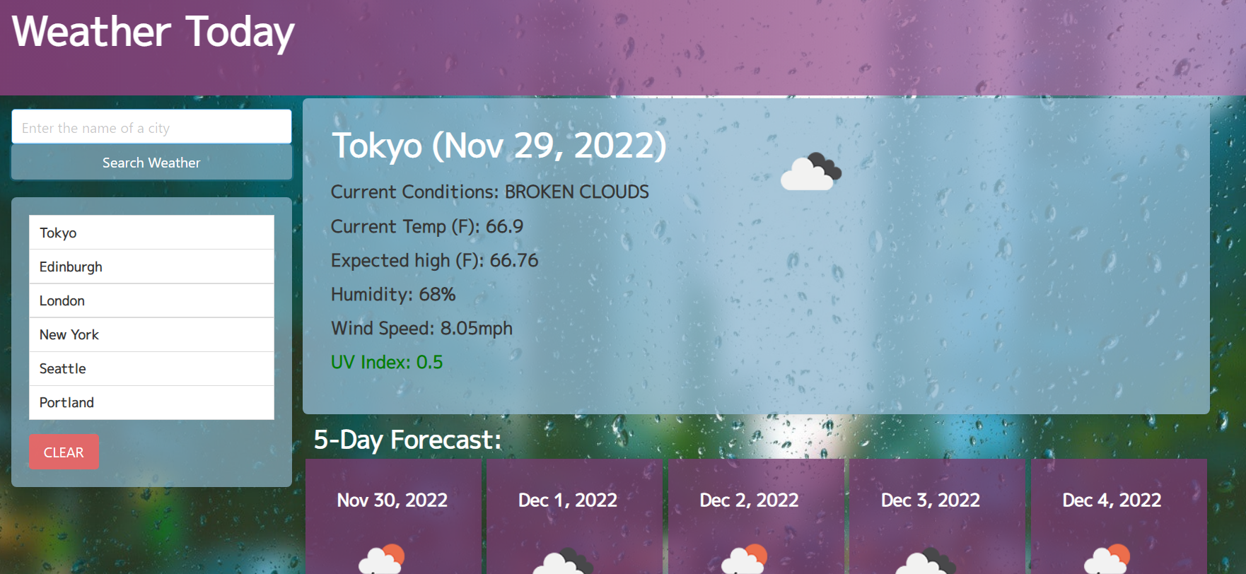 GitHub - JelyseCalkum/Weather-Today: Weather Forecast Dashboard Application