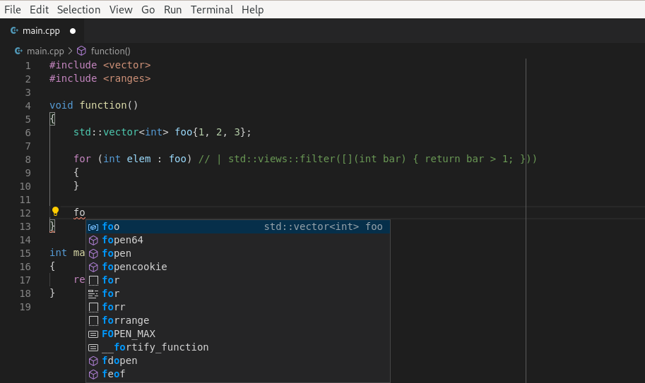 Code completion confused by C++20 "chained view adaptors" · Issue #1566 ...