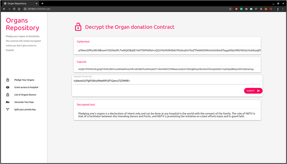 GitHub - poojan-workspace/ETHIndia-2.0-Hackathon-Organ-ize: Organ-ize: A Proxy Re-Encryption ...