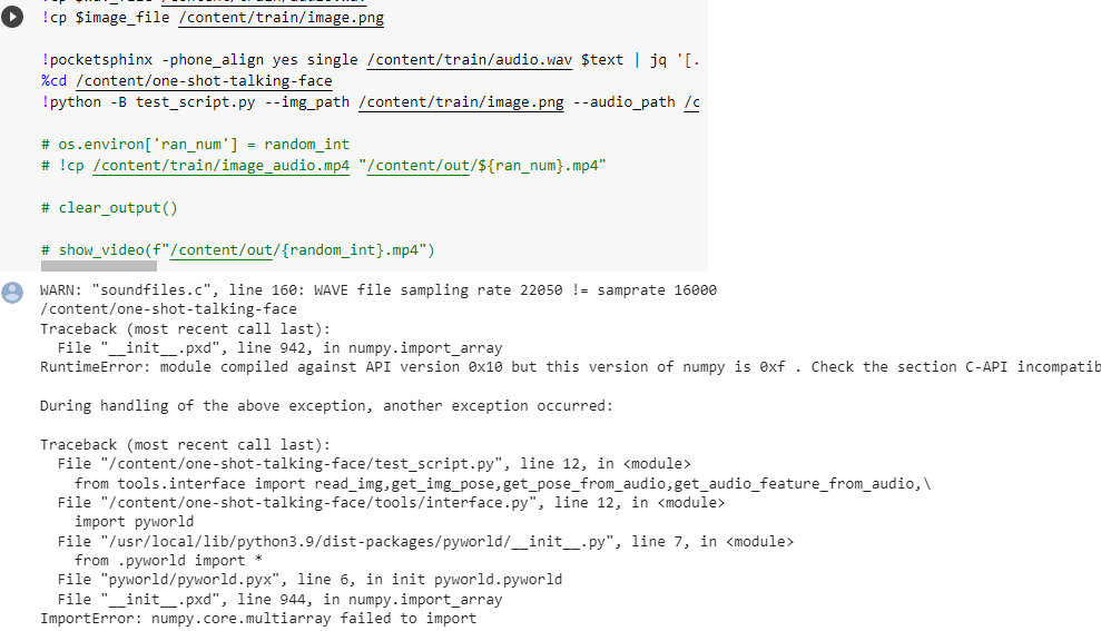 not works · Issue #7 · camenduru/one-shot-talking-face-colab · GitHub