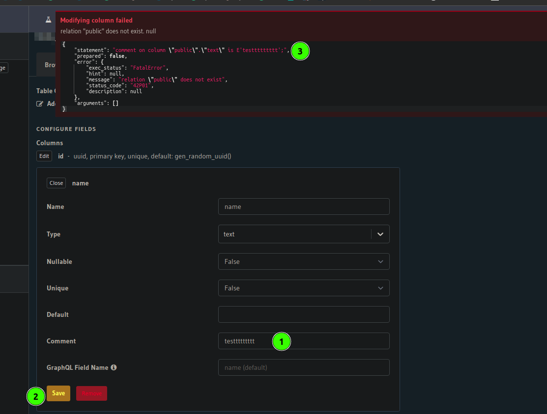 Unable to add/edit column comments · Issue #8137 · hasura/graphql-engine · GitHub