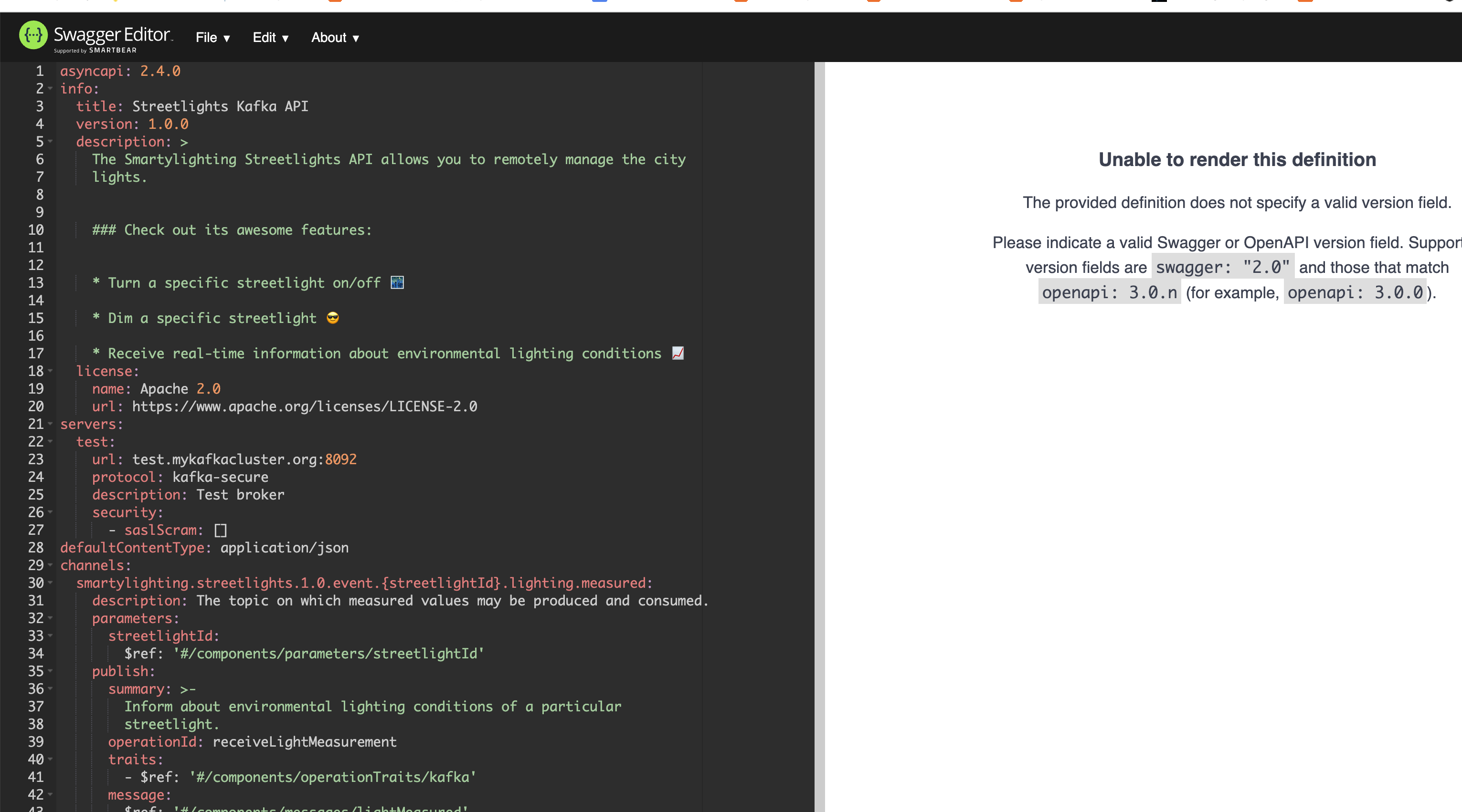 Asyn API not supported in editor · Issue #3572 · swagger-api/swagger-editor · GitHub