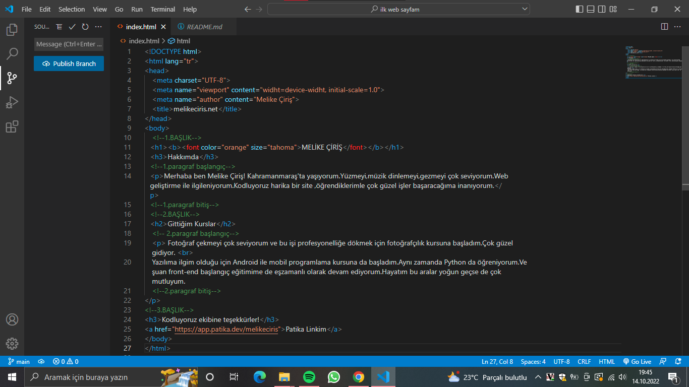 GitHub - MelikeCiris/ilk-web-sayfam: Html ile yazılmış ilk web sayfam