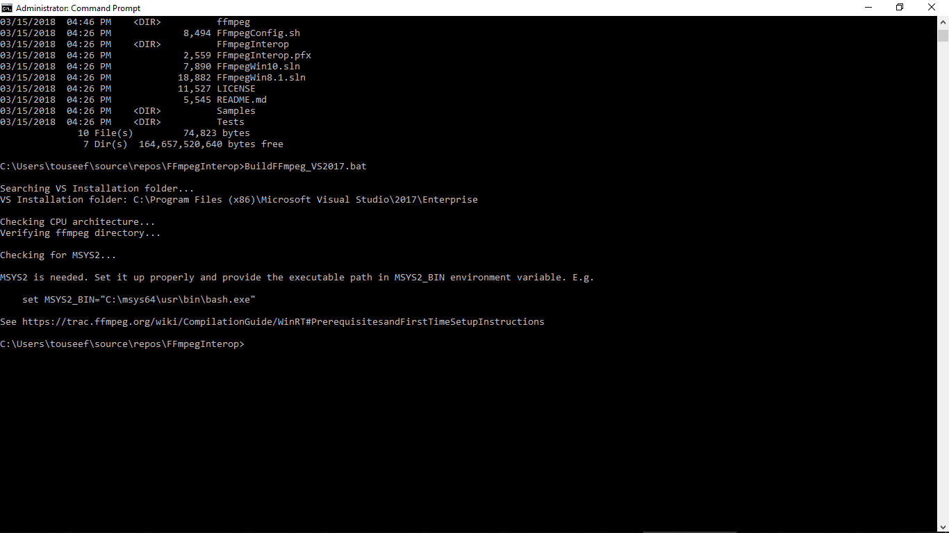 visual studio 2017 build file wants MSYS2 · Issue #28 · ffmpeginteropx/FFmpegInteropX · GitHub