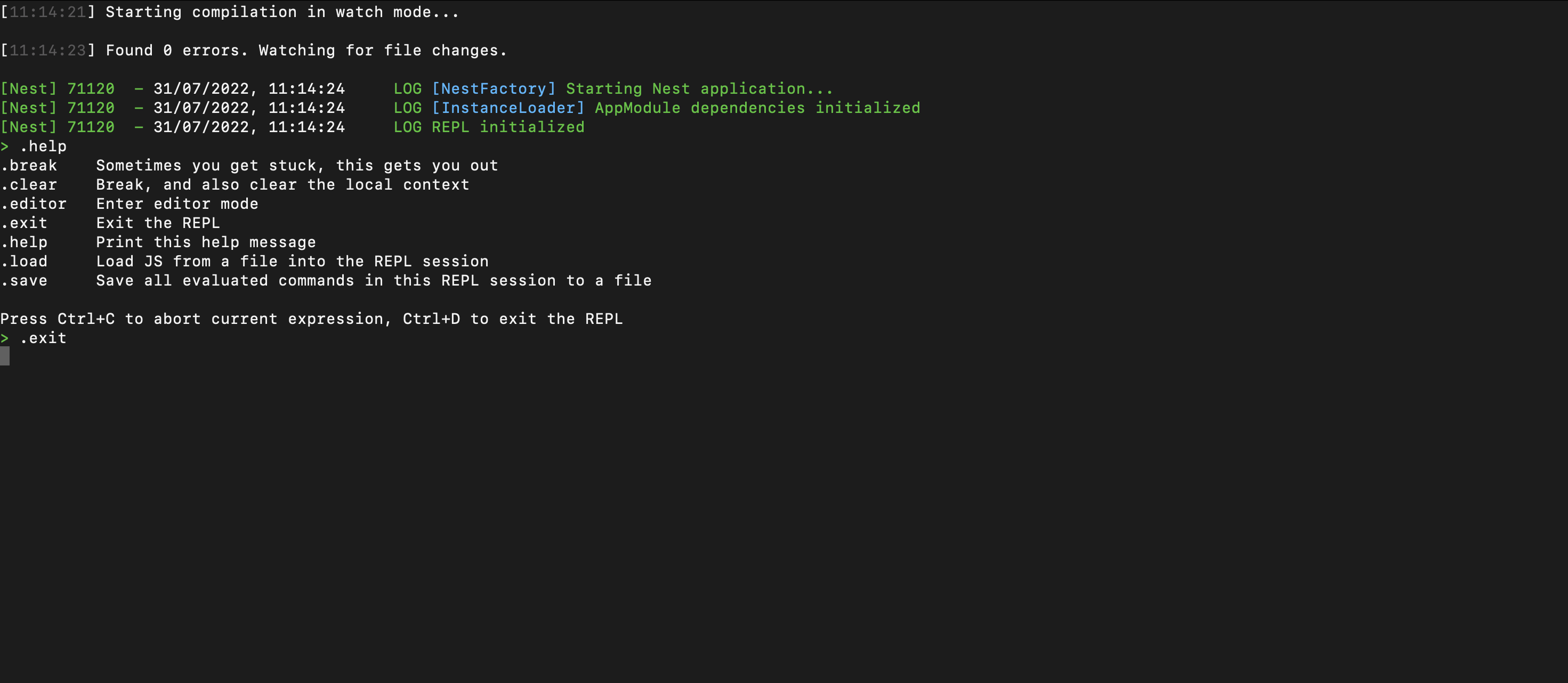 How to exit REPL? · Issue #2423 · nestjs/docs.nestjs.com · GitHub How to exit REPL? · Issue #2423 · nestjs/docs.nestjs.com · GitHub
