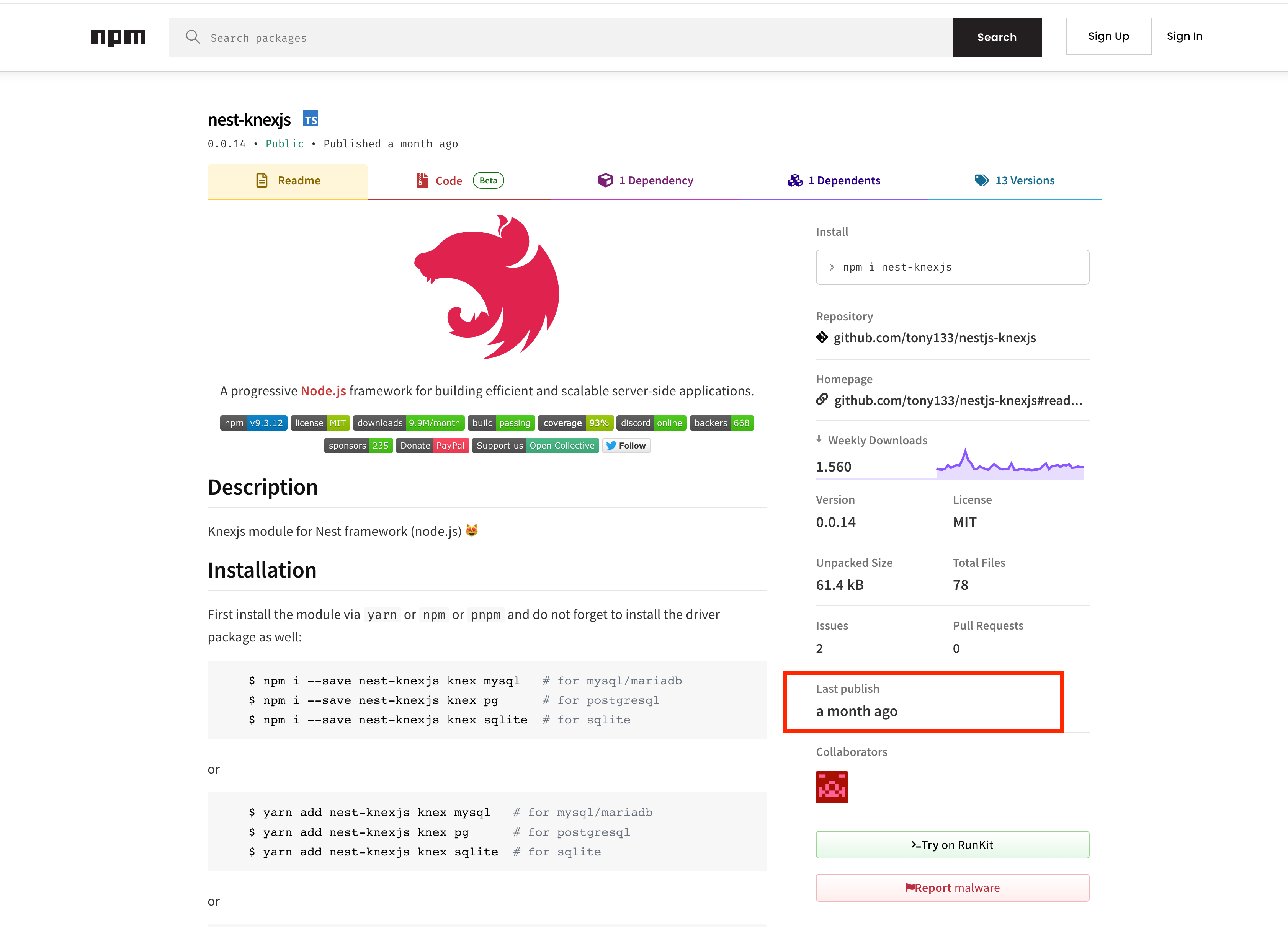 Is NPM Package updated? · Issue #789 · Tony133/nestjs-knexjs · GitHub