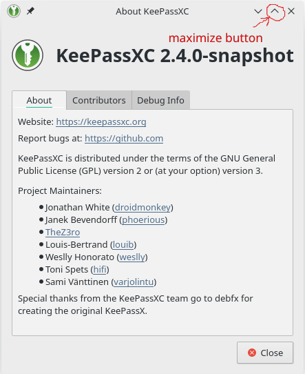 [PRE-RELEASE] The about dialog can be resized and maximized · Issue #2771 · keepassxreboot ...