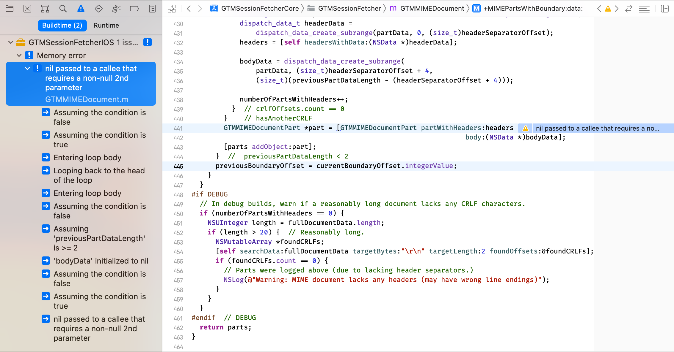 Static Analysis nullability warning from Xcode 13.1 · Issue #265 · google/gtm-session-fetcher ...