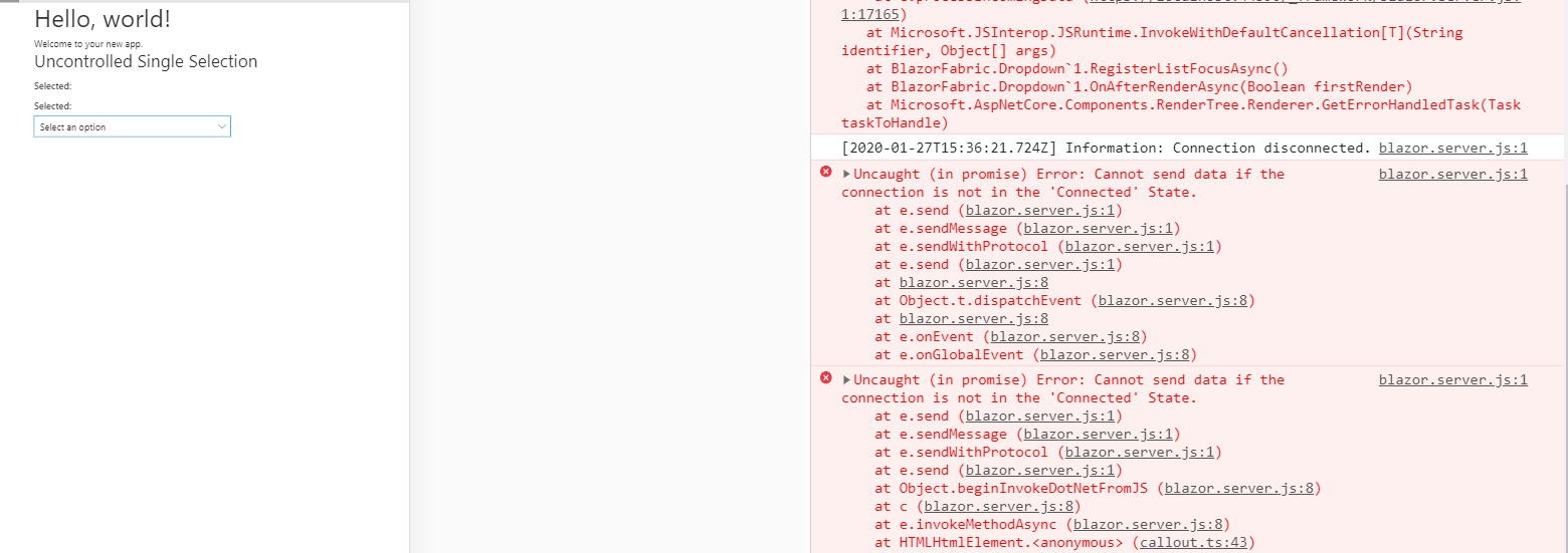 JS Runtime Exception with BalzorFabric DropDown · Issue #102 · BlazorFluentUI/BlazorFluentUI ...